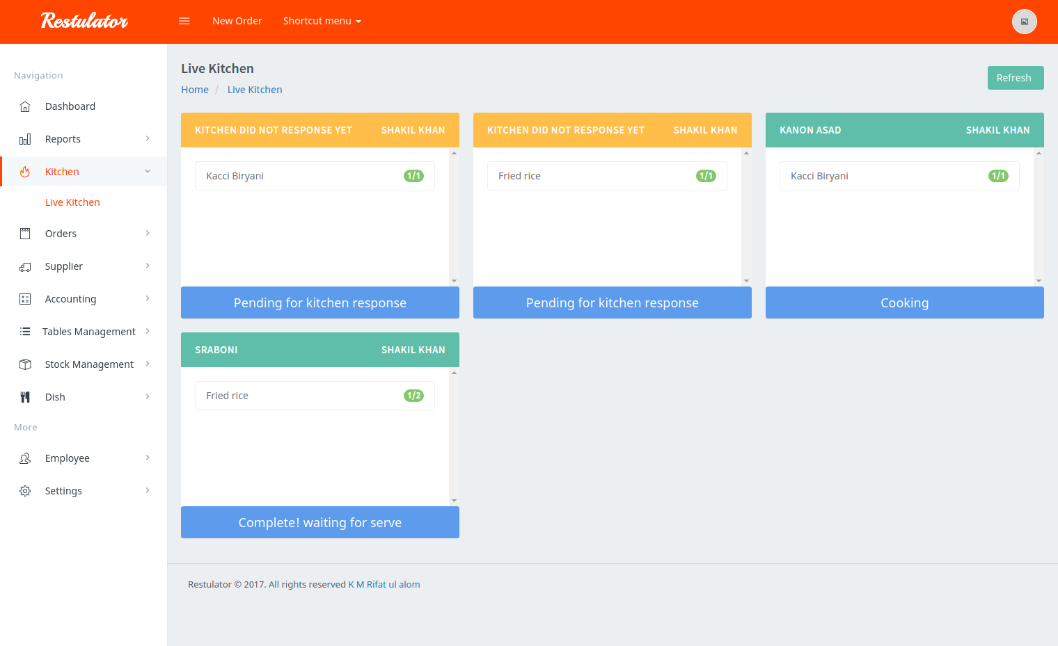 Restulator - Restaurant Management System in Laravel 5.5 with Pusher and jQuery by kmrifat